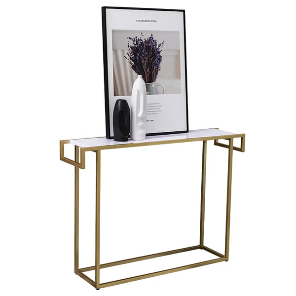 39.4" Modern White Rectangular Console Table with Gold Metal Base-Homary