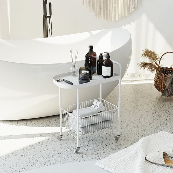 Modern White Bar Cart in Metal End Table with Storage | Homary UK