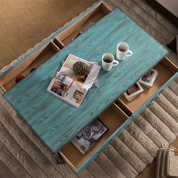 Farmhouse Wood Coffee Table with Storage Rectangle-shaped in Green ...