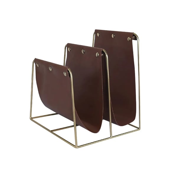 Brown 2-Tiered Decorative Magazine Rack in Leather | Homary UK