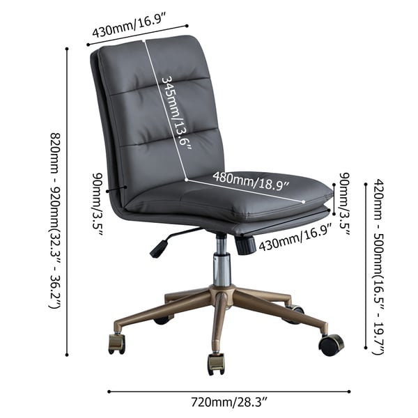 Gray Modern Office Chair PU Leather Task Chair for Desk Upholstered ...