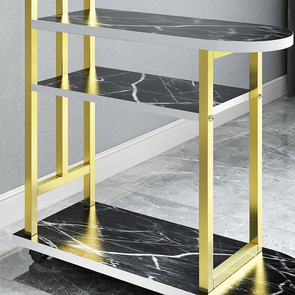 Black End Table with Shelf 3-Tiered Side Table Steel Frame-Homary