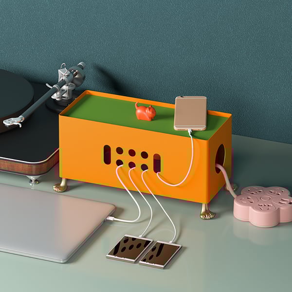 Modern Desk Electrical Wire Organizer Box with Lid & Mini Cat Legs | Homary