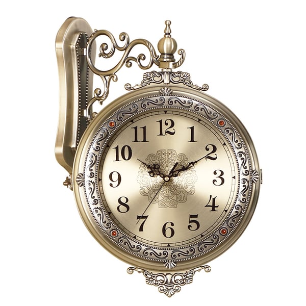 Retro Double-Sided Metal Large Wall Clock with Arabic&Roman Number ...