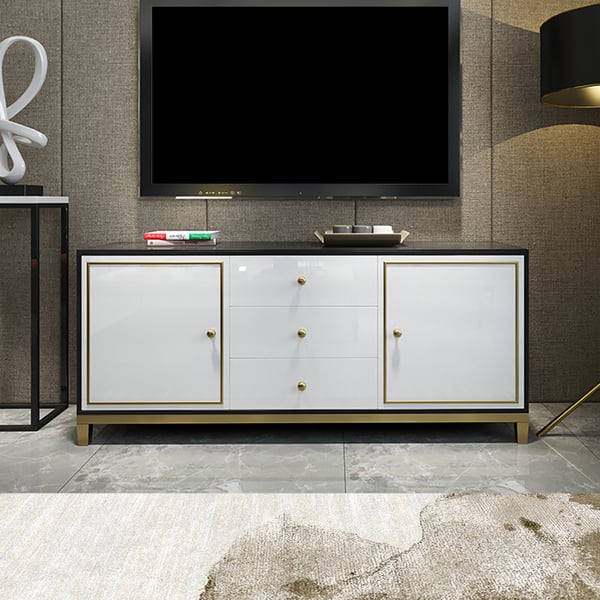 1200mm White & Black Sideboard Postmodern Tempered Glass Top Buffet ...