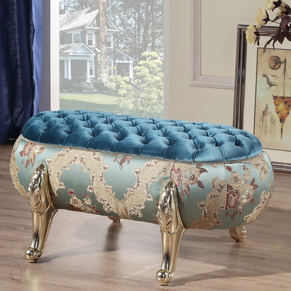 Retro Velvet Upholstered Bench Tufted Bench 39.4"-Blue-Homary