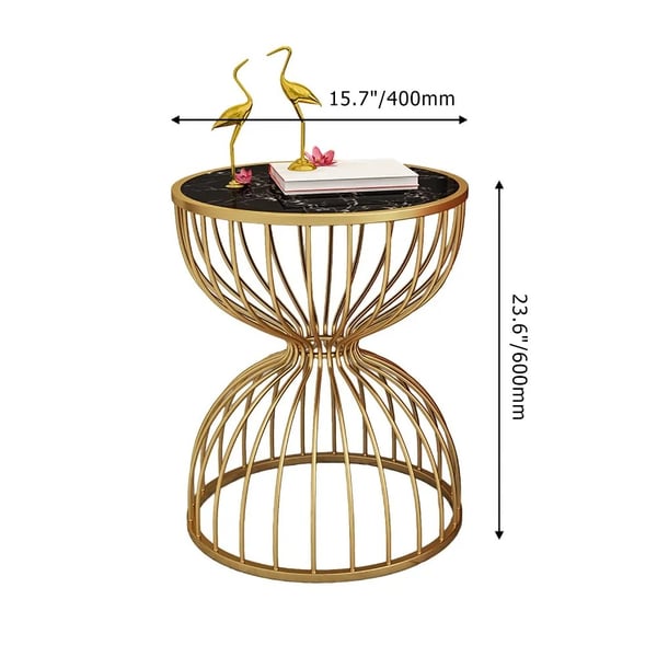 Black End Table Marble Top Side Table Metal in Gold | Homary