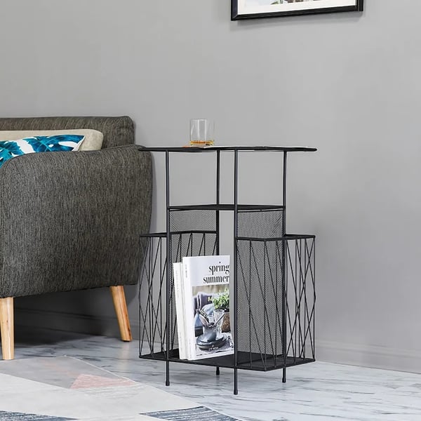 Black End Table with Storage 3-Tiered Side Table Metal | Homary UK