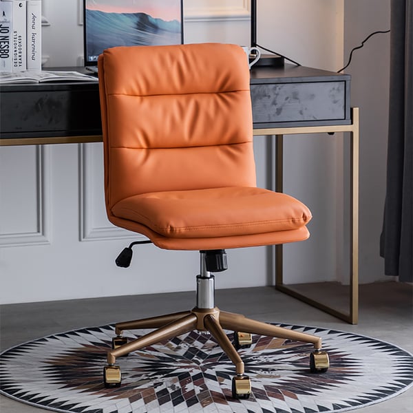 Orange Modern Office Chair PU Leather Task Chair for Desk Upholstered ...