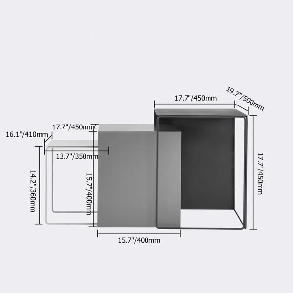 Modern Metal Side Table Set of 3 Rectangular End Table Sets-Homary