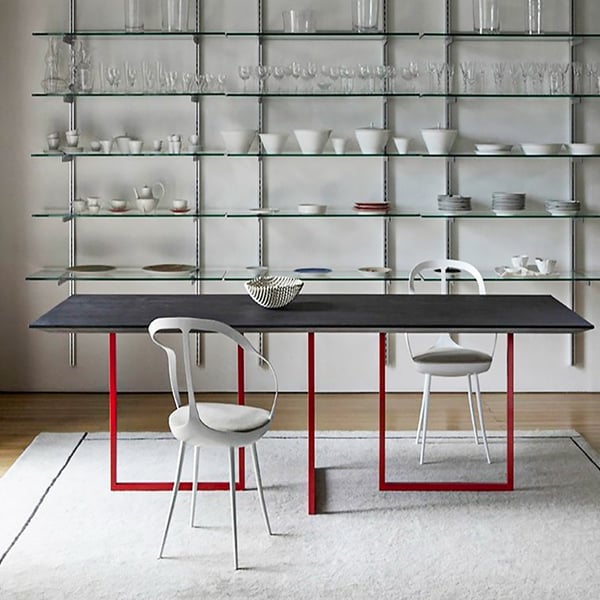 1800mm Red Modern Dining Table with Wood Top & Metal Frame | Homary UK