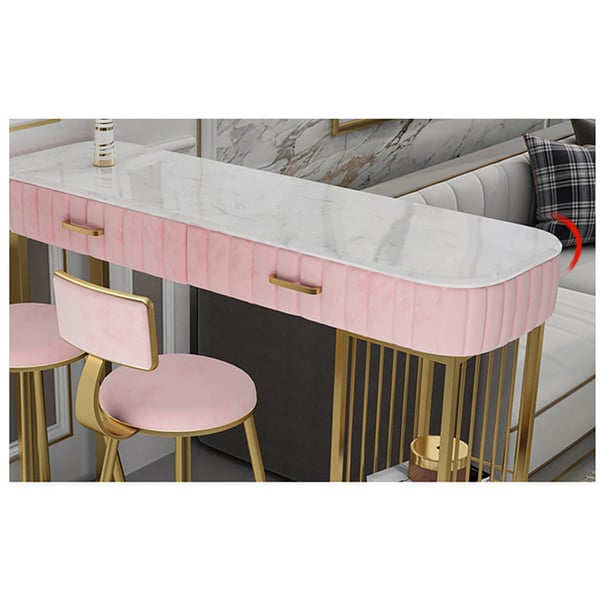 Modern Bar Table with Storage and 2 Shelves in Pink | Homary UK