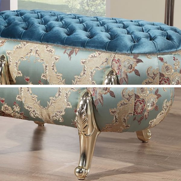 Retro Velvet Upholstered Bench Tufted Bench 39.4"-Blue-Homary