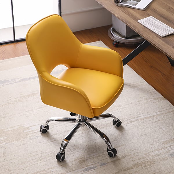 Yellow Swivel Upholstered Faux Leather Task Chair Adjustable Height-Homary