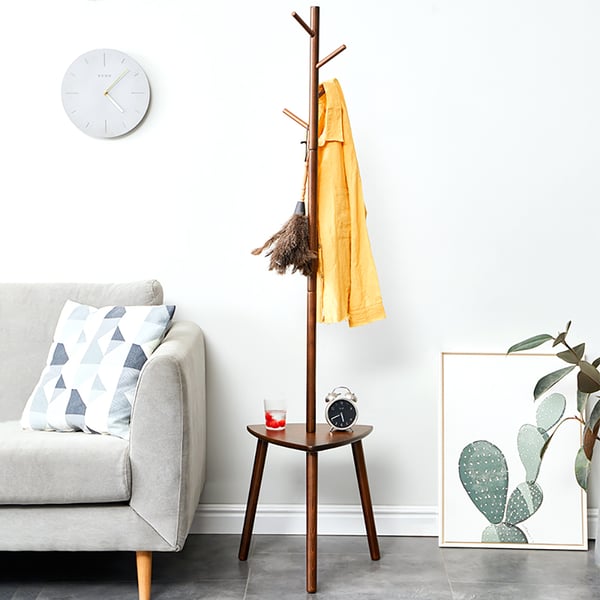 66" Black Walnut Solid Wood Coat Rack with Triangle Base-Homary