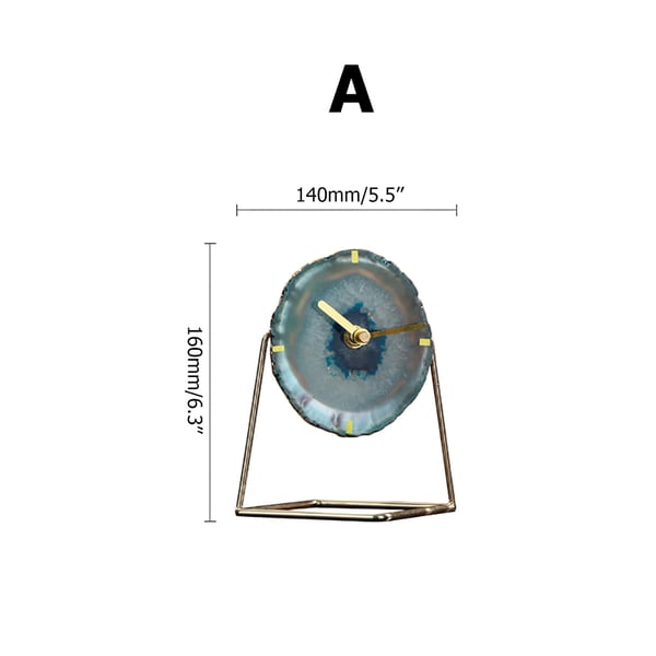 Alloy & Agate Decorative Stone Table Clock with Golden Metal Pointers ...
