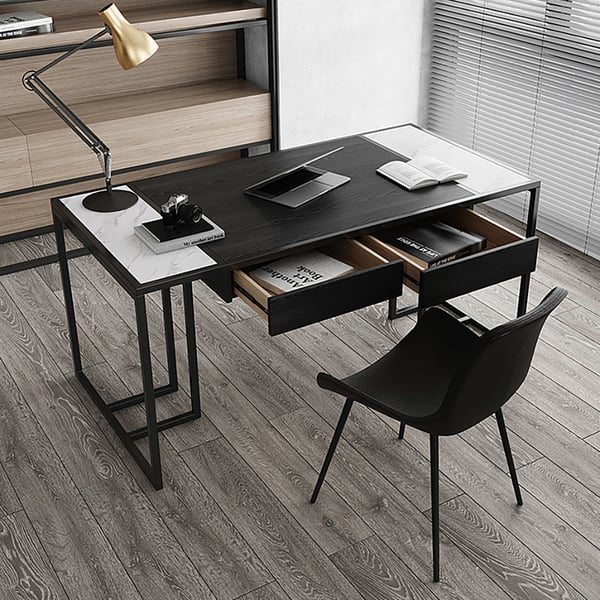 Black Writing desk with Drawers with Sintered Stone & Wood Top Metal ...