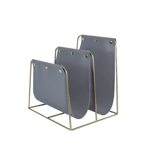 Gray 2-Tiered Decorative Magazine Rack in Leather | Homary