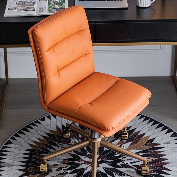 Orange Modern Office Chair PU Leather Task Chair for Desk Upholstered ...