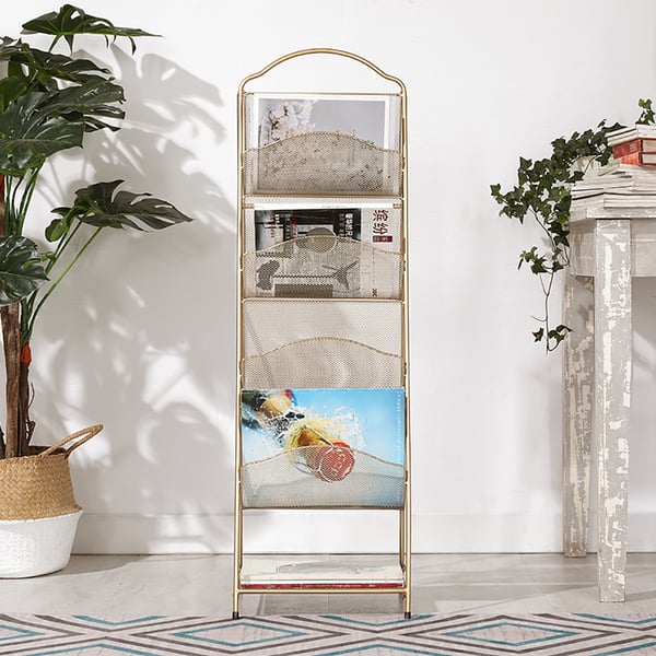 Chic Modern Standing Magazine Rack in Gold | Homary UK