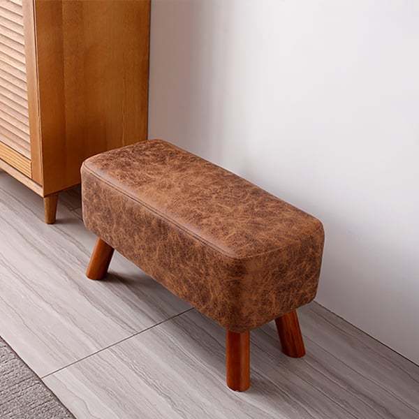 Modern Ottoman Bench Leath-aire Upholstered Solid Wood Legs Bench ...