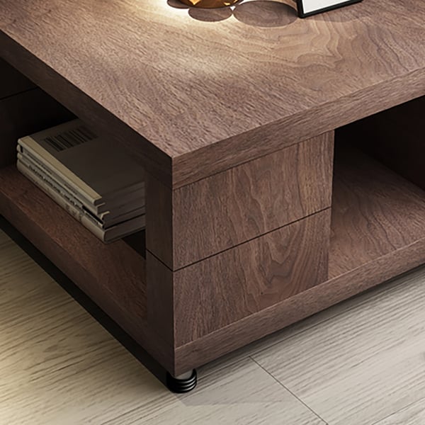 Walnut Square End Table with Storage Wooden Side Table | Homary