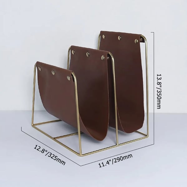 Brown 2-Tiered Decorative Magazine Rack in Leather | Homary