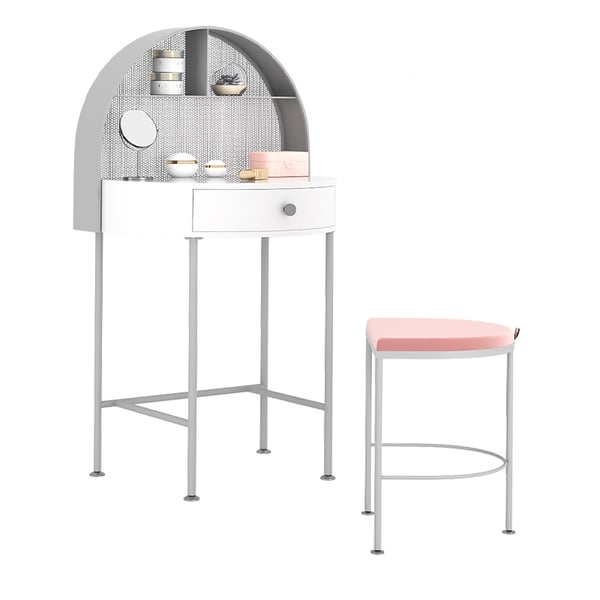 Modern Mini Makeup Vanity Set Semi Circle with Drawer & Shelf Stool ...