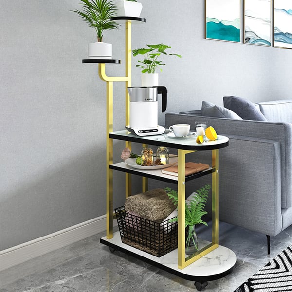 White End Table with Shelf 3-Tiered Side Table Steel Frame-Homary