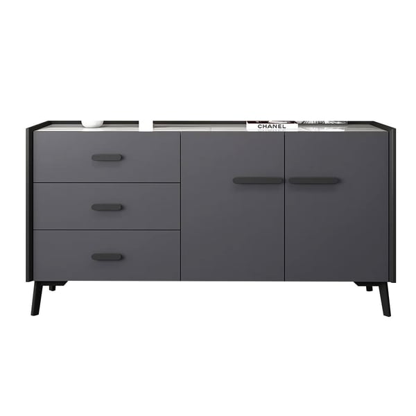 70" Gray Modern Sideboard Buffet with Sintered Stone Top 3 Drawers and ...