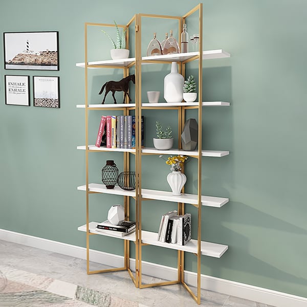 70" Gold Metal Etagere Bookshelf Screen-Shaped Freestanding 7-Tier ...