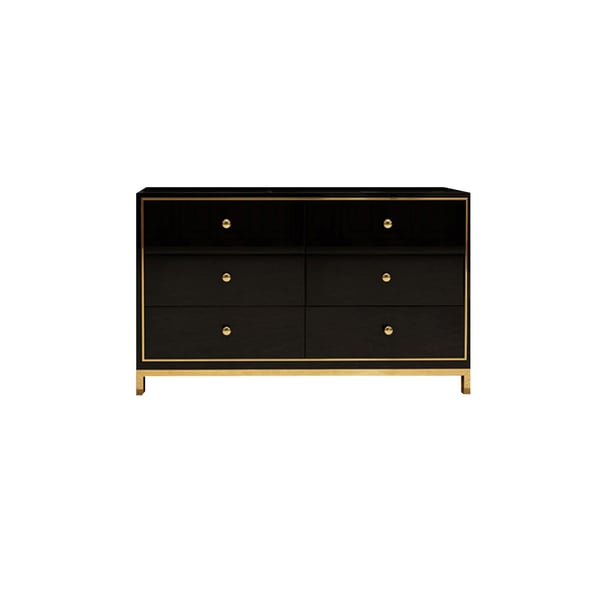 Modern 1200mm Black with Gold Sideboard 6 Drawers Buffet Cabinet ...