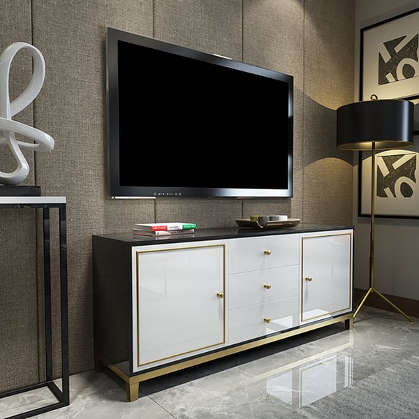 1200mm White & Black Sideboard Postmodern Tempered Glass Top Buffet ...