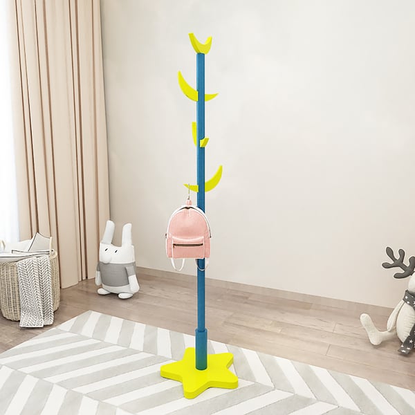 Modern Blue Cute Modeling Soild Wood Kids Coat Rack Clothing Rack-Homary