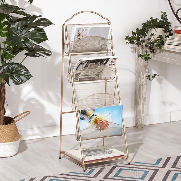 Chic Modern Standing Magazine Rack in Gold | Homary UK