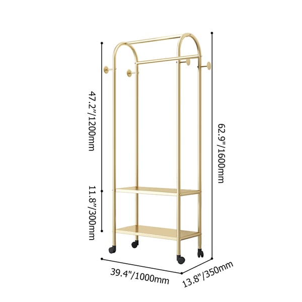 62.9'' Black Metal Cloth Rack with 2-Tier Shelve Practical Wheels | Homary
