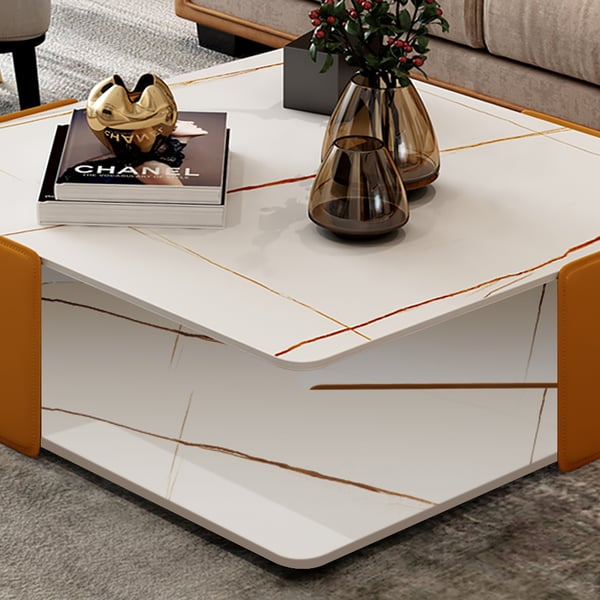 Modern Orange Coffee Table with Storage in Sintered Stone and Leather ...