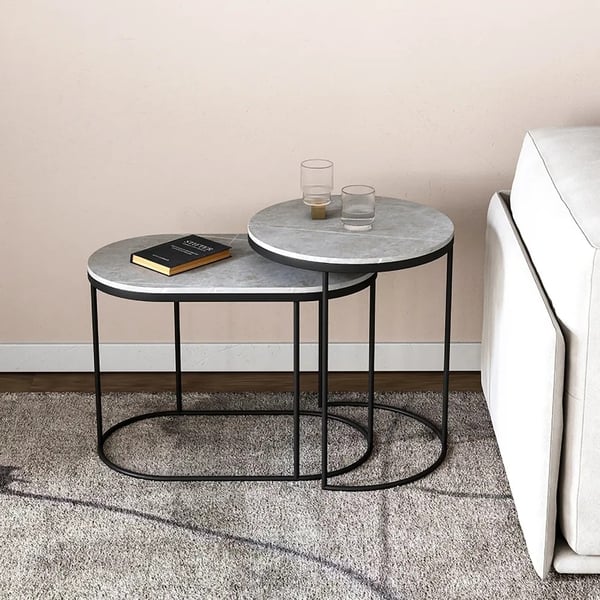 Black Nesting Table 2 Piece with Metal Frame Side Table Set | Homary