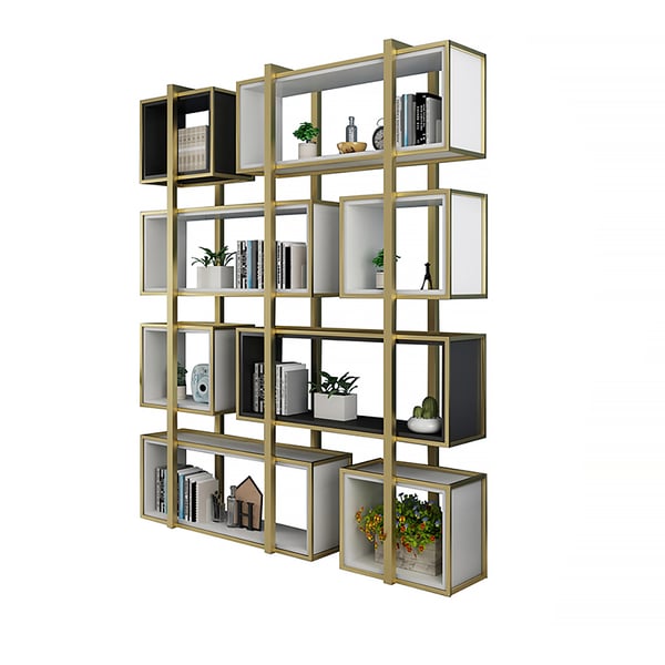 1800mm Nomore-Style Freestanding Etagere Bookshelf in Gold | Homary UK