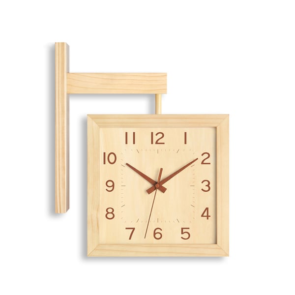 Nordic Square Wall Clock Double-Sided Minimalist Solid Wood Clocks ...