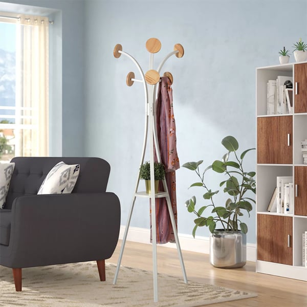 1726mm Modern Standing Entryway Tall Coat Stand with Hooks & Shelving ...