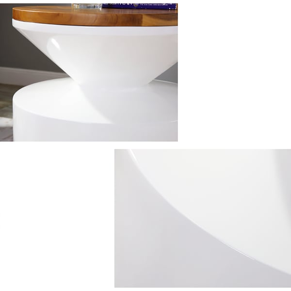 Modern White Round End Table with Wooden Top Side Table Style A | Homary