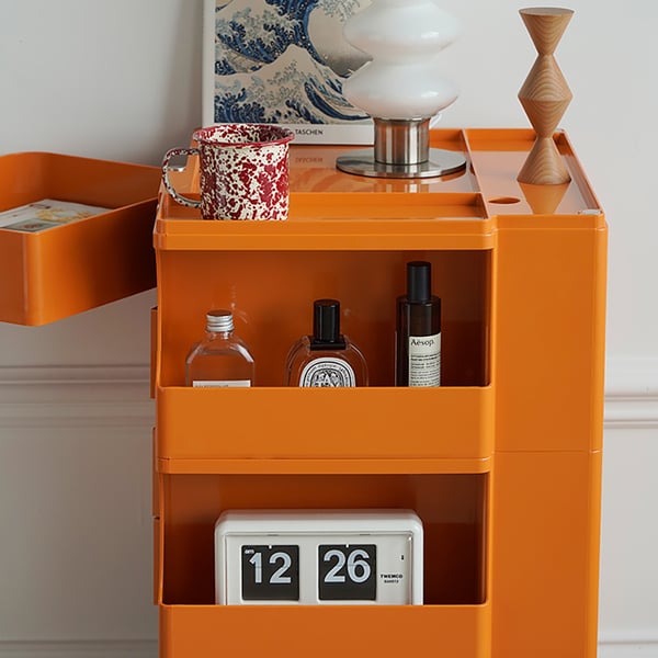 Orange End Table with Storage & Wheels Multifunction Side Table | Homary