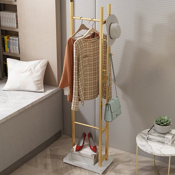 Chic Standing Cloth Rack with 2-Tier Shelf with Hooks | Homary