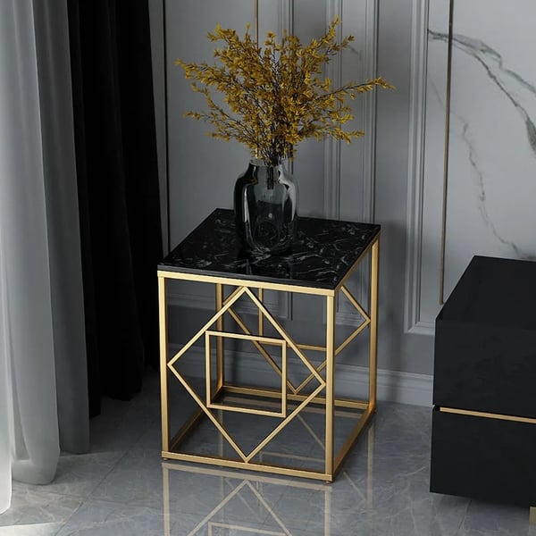 Black Square End Table Modern Marble Top Side Table | Homary