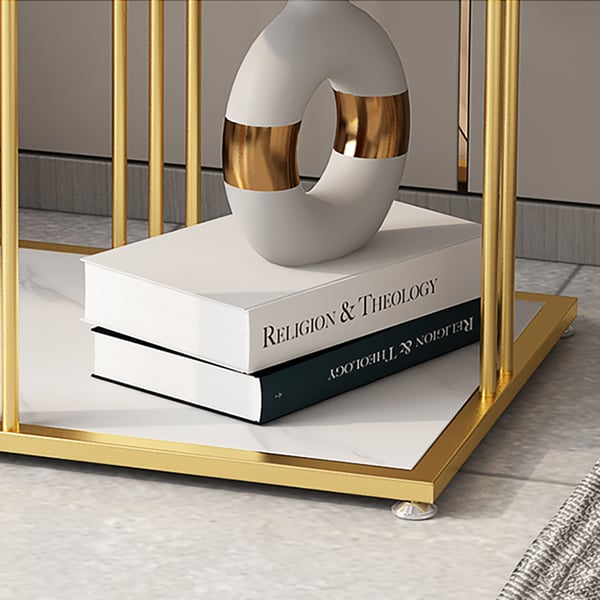 White Rectangle End Table with Shelf Metal Frame 3-Tiers | Homary UK