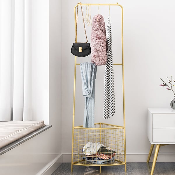 Corner Standing Cloth Rack with Cabinet Clothes Basket | Homary UK