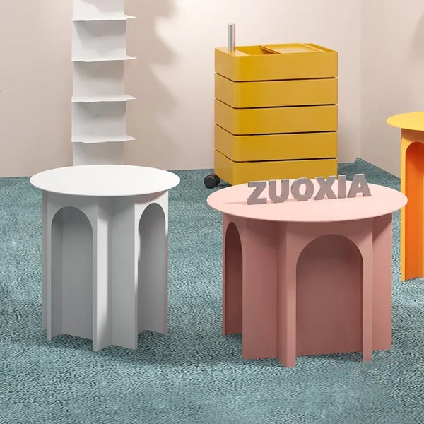 White Nordic Sculpted Arch End Table with Round Top Bed Side Table in ...