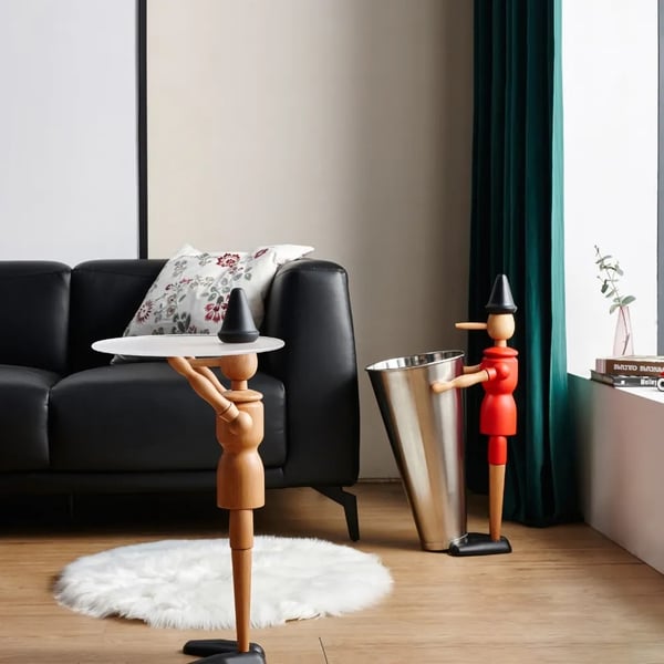 Natural Standing Puppet End Table Oval Top Side Table Beech Wood | Homary