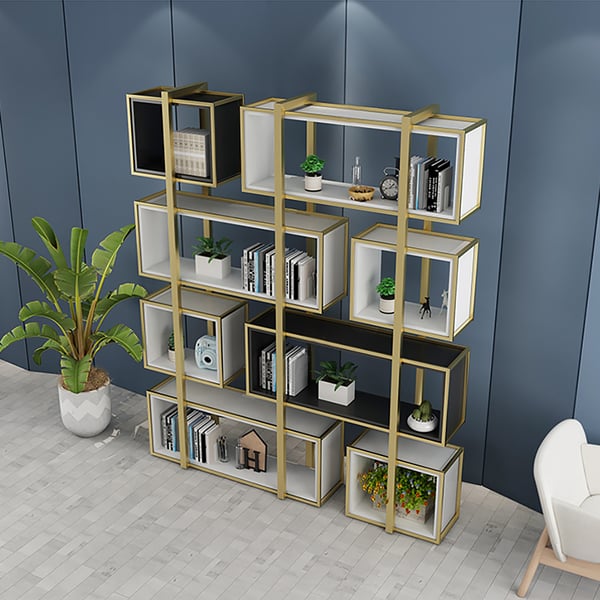 70" Nomore-Style Freestanding Etagere Bookshelf in Gold | Homary